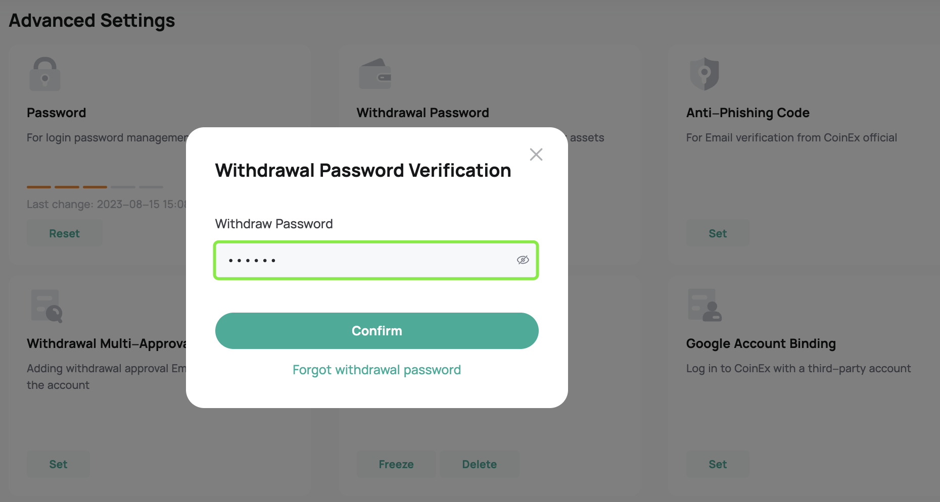 How to Set and Manage Withdrawal Password – CoinEx Help Center