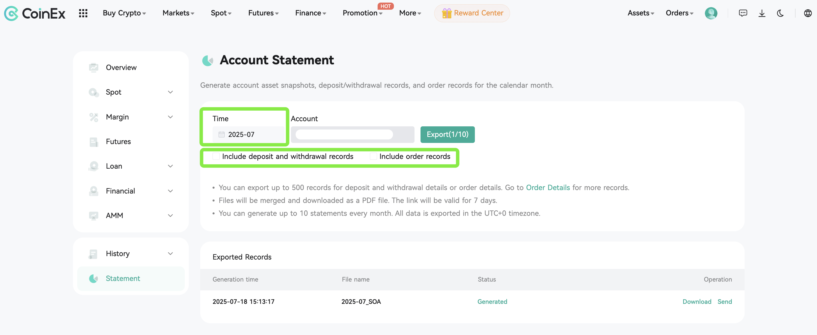 Statement of Account (SOA) Guide (Web) – CoinEx Help Center