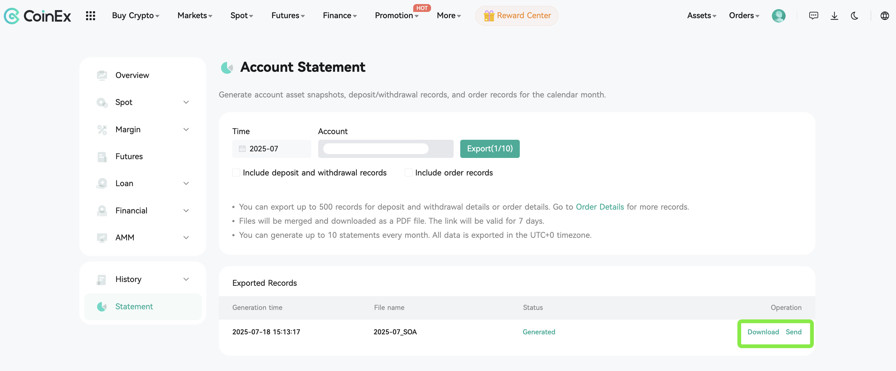 Statement of Account (SOA) Guide (Web) – CoinEx Help Center